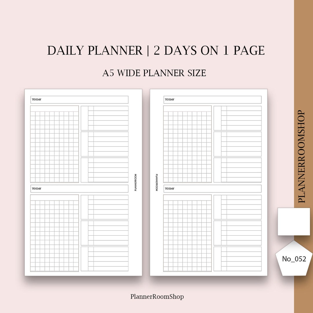 Daily Printable Planner Inserts for A5 Wide Planner Size, 2 Days on One ...