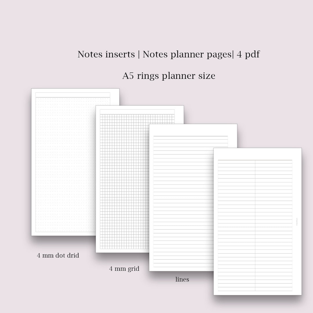 Notes Printable Inserts | A5 Rings Planner Size | Notes Bundle Pages ...