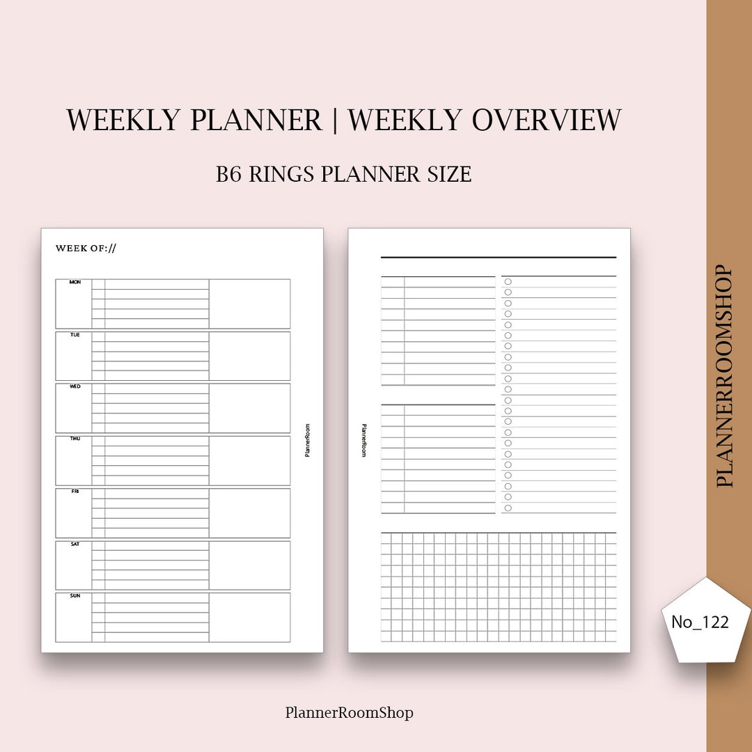 B6 Rings Inserts, Printable Planner Inserts, Weekly Planner, B6 Rings ...