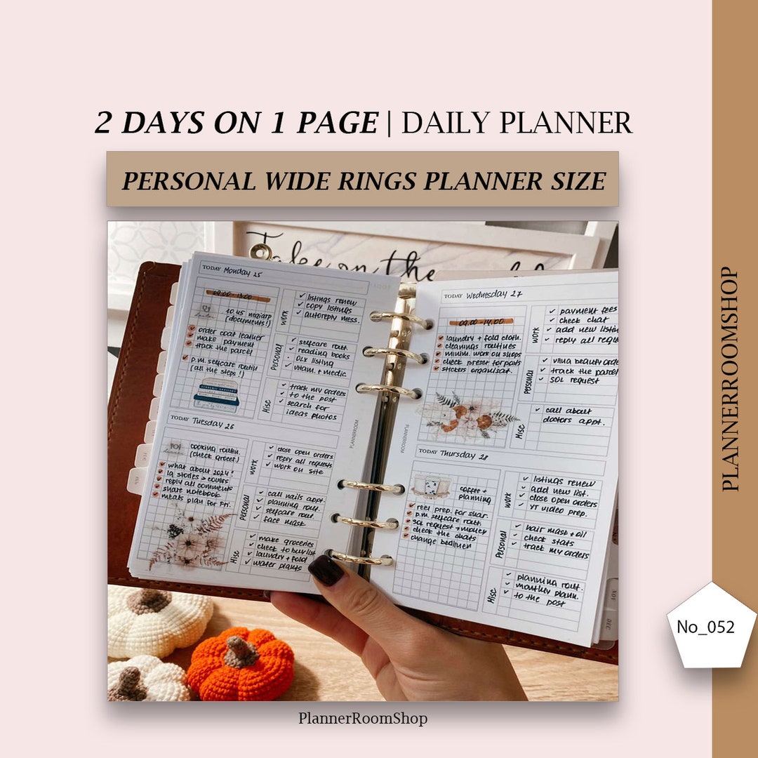 2 Days on 1 Page Printables for Personal Wide Planner Size, Daily ...