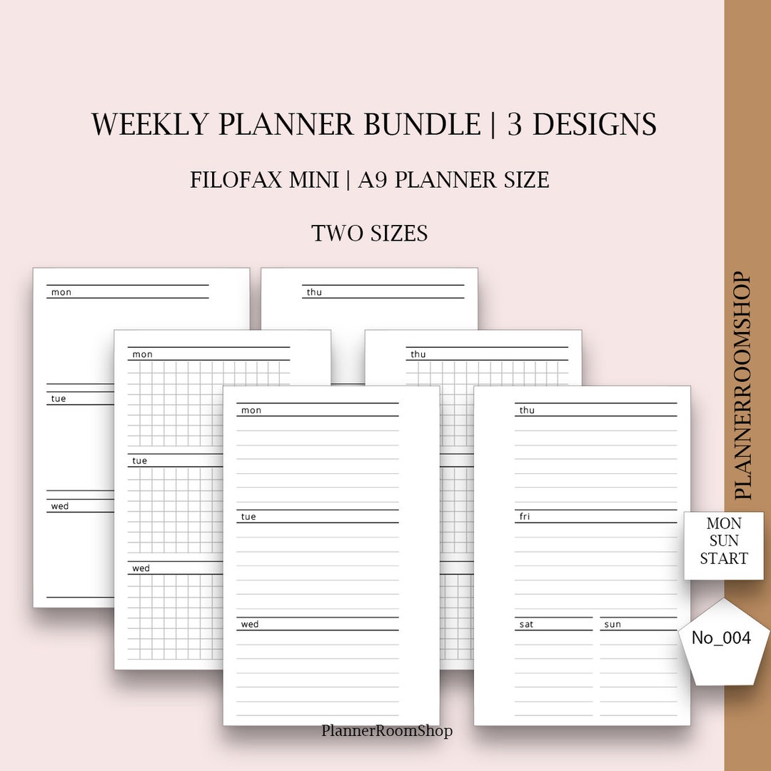 A9 Moterm, Filofax Mini Printable Inserts, Week on 2 Pages, A9 Weekly ...
