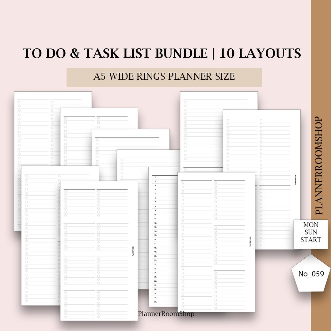Printable to Do List, Daily to Do List, A5 Wide Planner Inserts, to Do ...