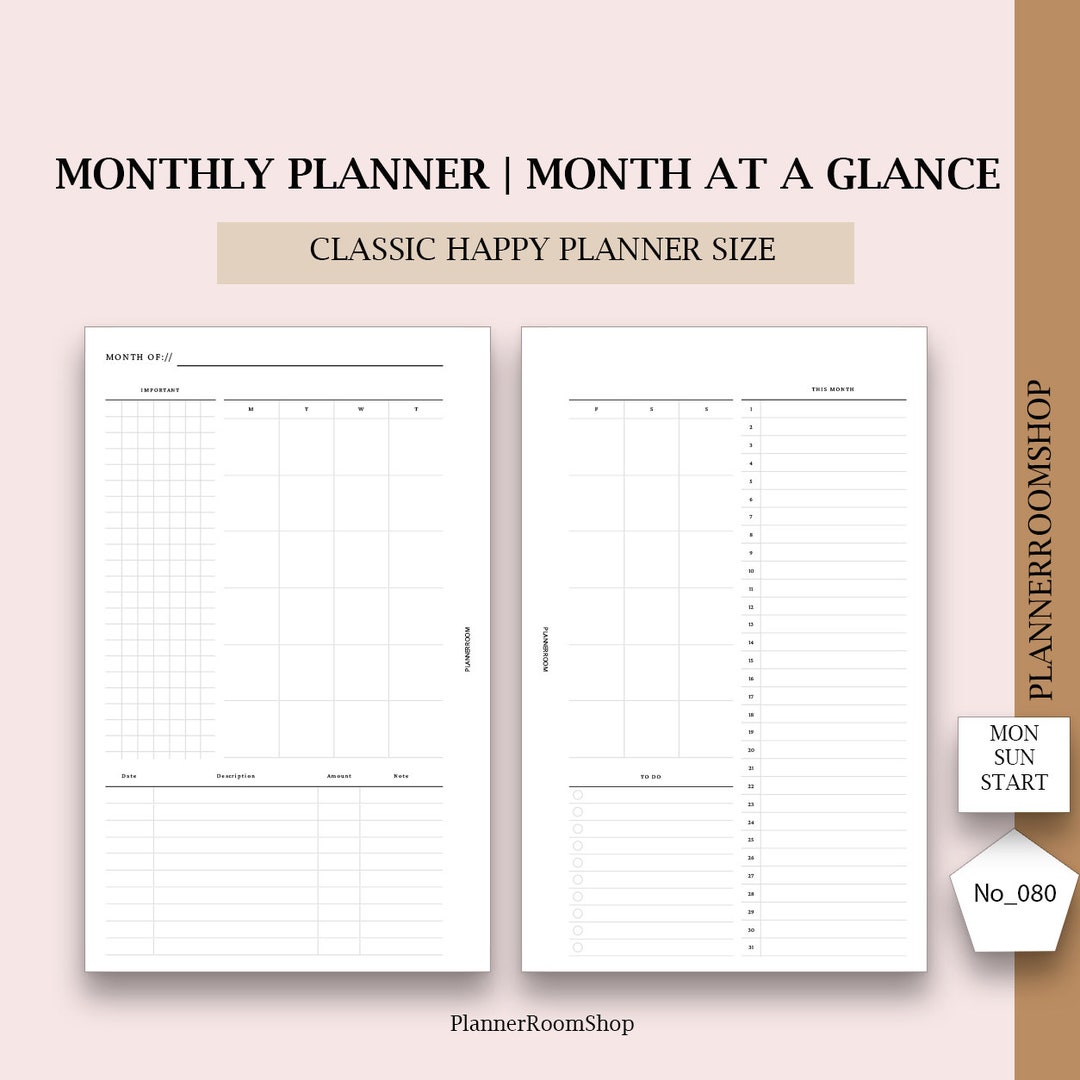 Printable Monthly Calendar for 11 Discbound Planner Classic Happy ...