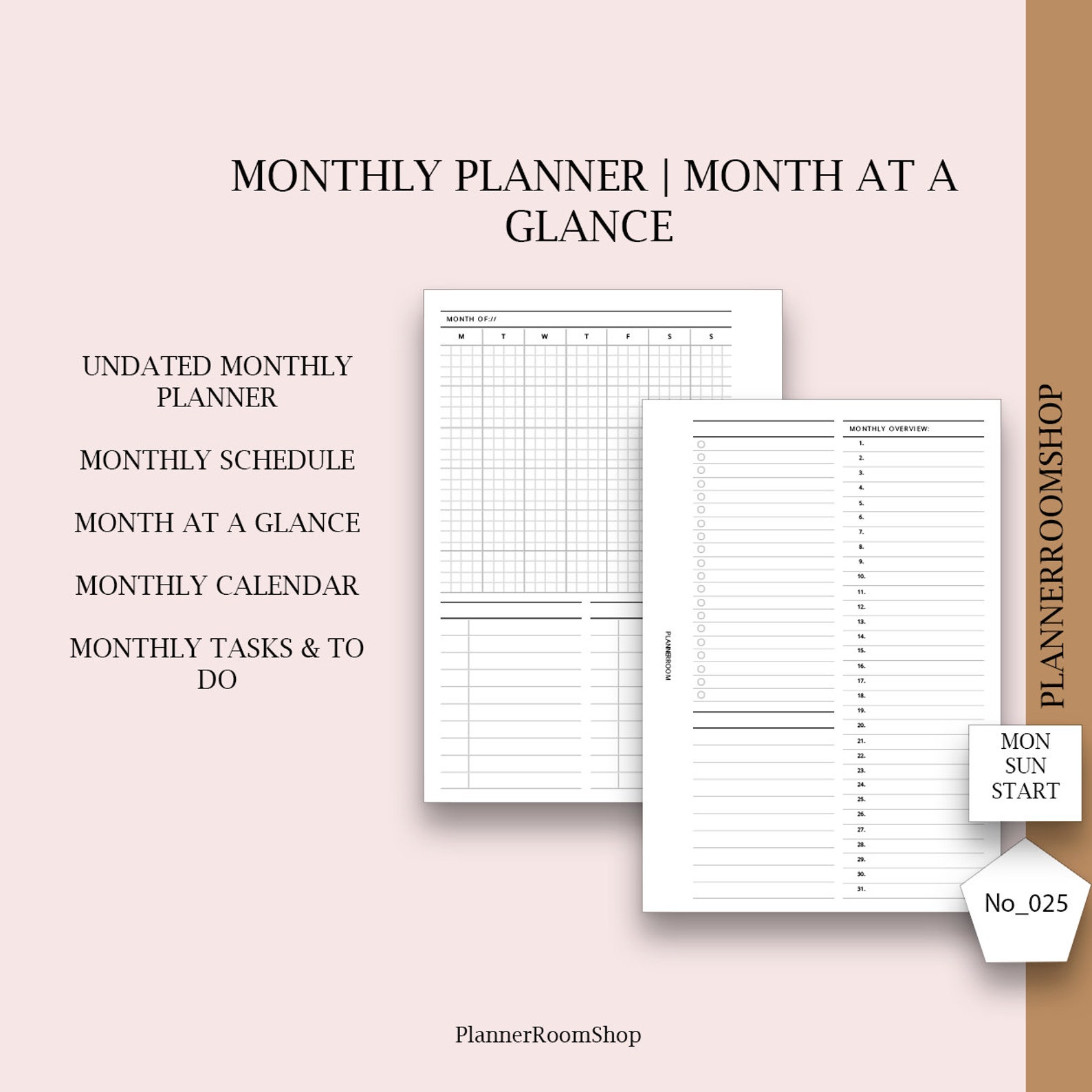Month on Two Pages, MO2P Pocket Size, Undated Monthly Planner ...