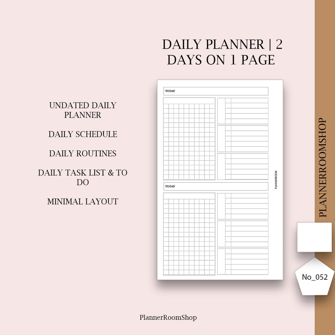 2 Days on 1 Page Planner for Personal Printables Inserts, Daily ...