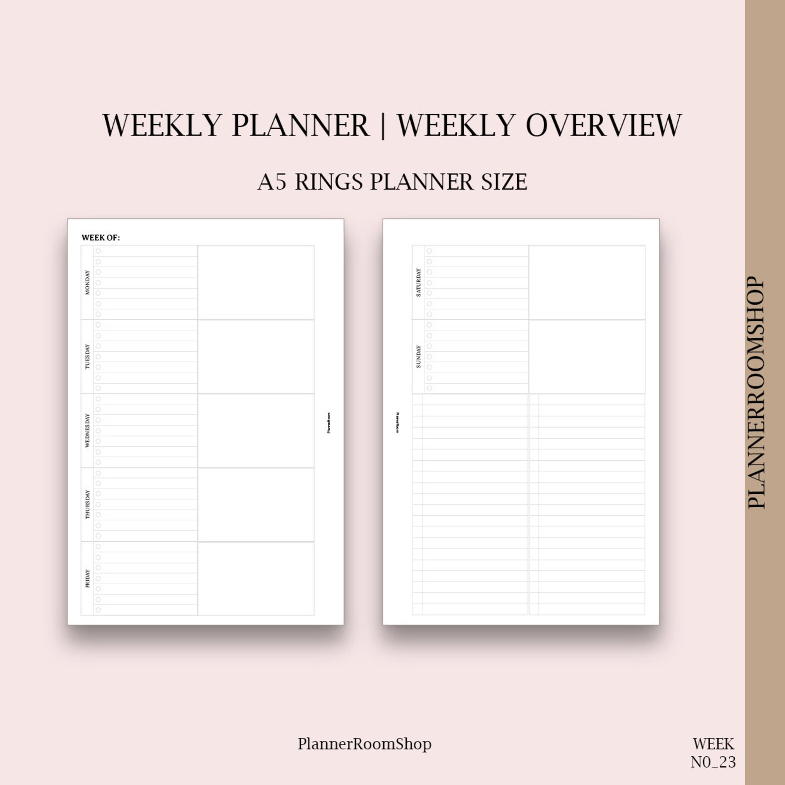 A5 Size Minimalist Weekly Overview Weekly Planner Template | Etsy