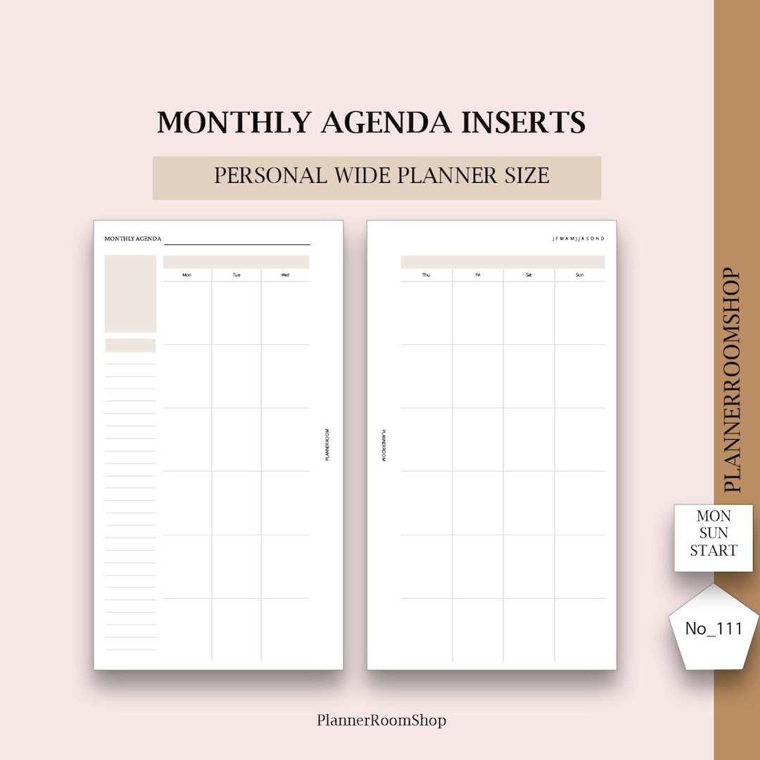 Monthly Printable Calendar, Personal Wide Size, Undated Monthly ...