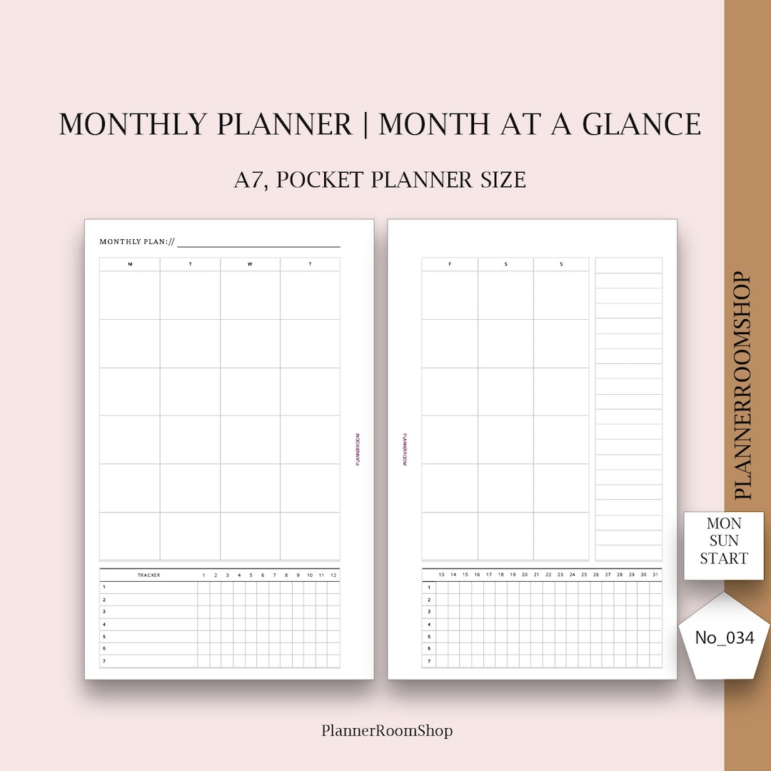 Monthly Planner Printable Pocket Planner Inserts, Undated Monthly Plan ...