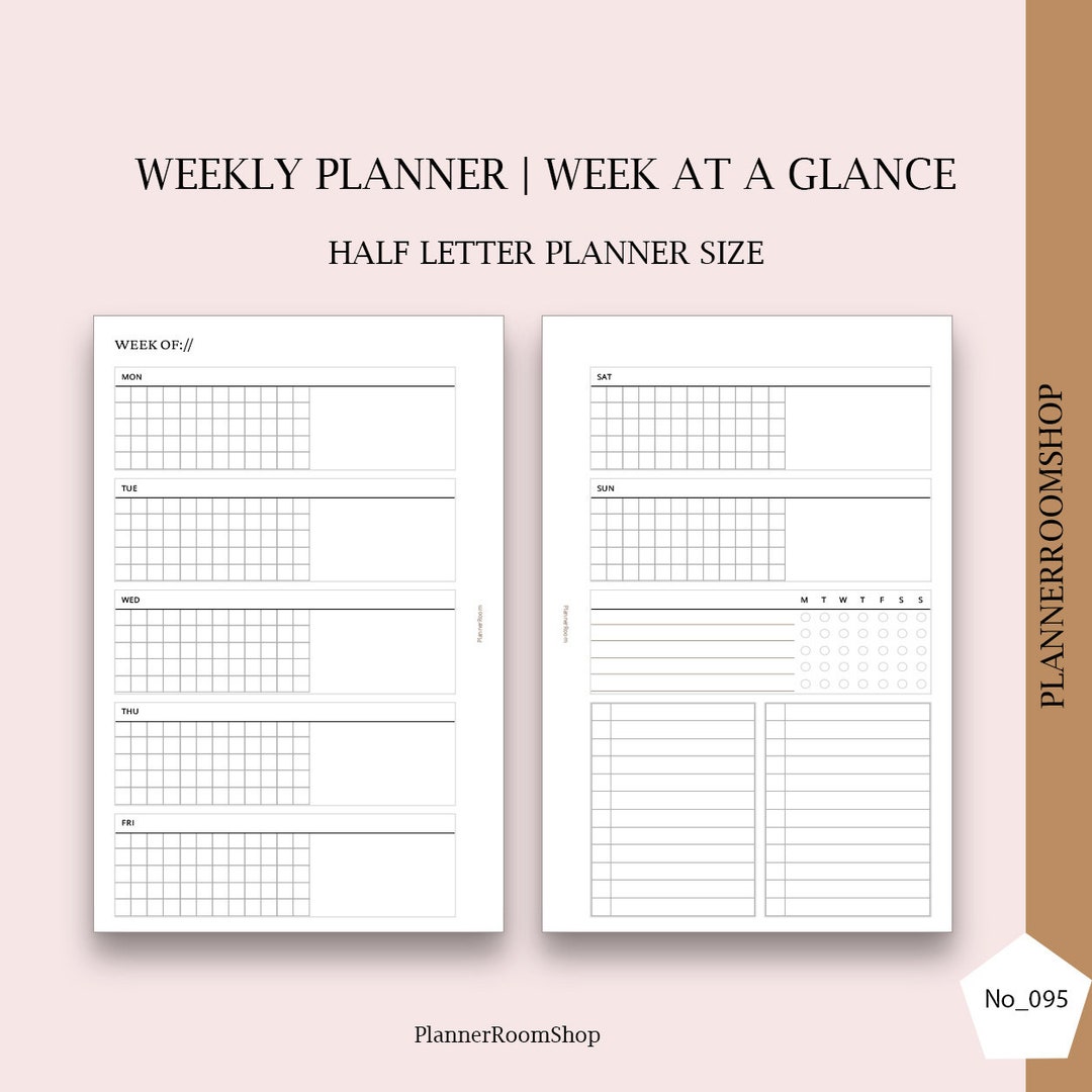 Printable Weekly Planner, Half Letter Pdf Pages, W2P, Minimalist Weekly ...