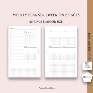 Weekly Printable Inserts, A5 Rings Planner Refill, Weekly Agenda ...