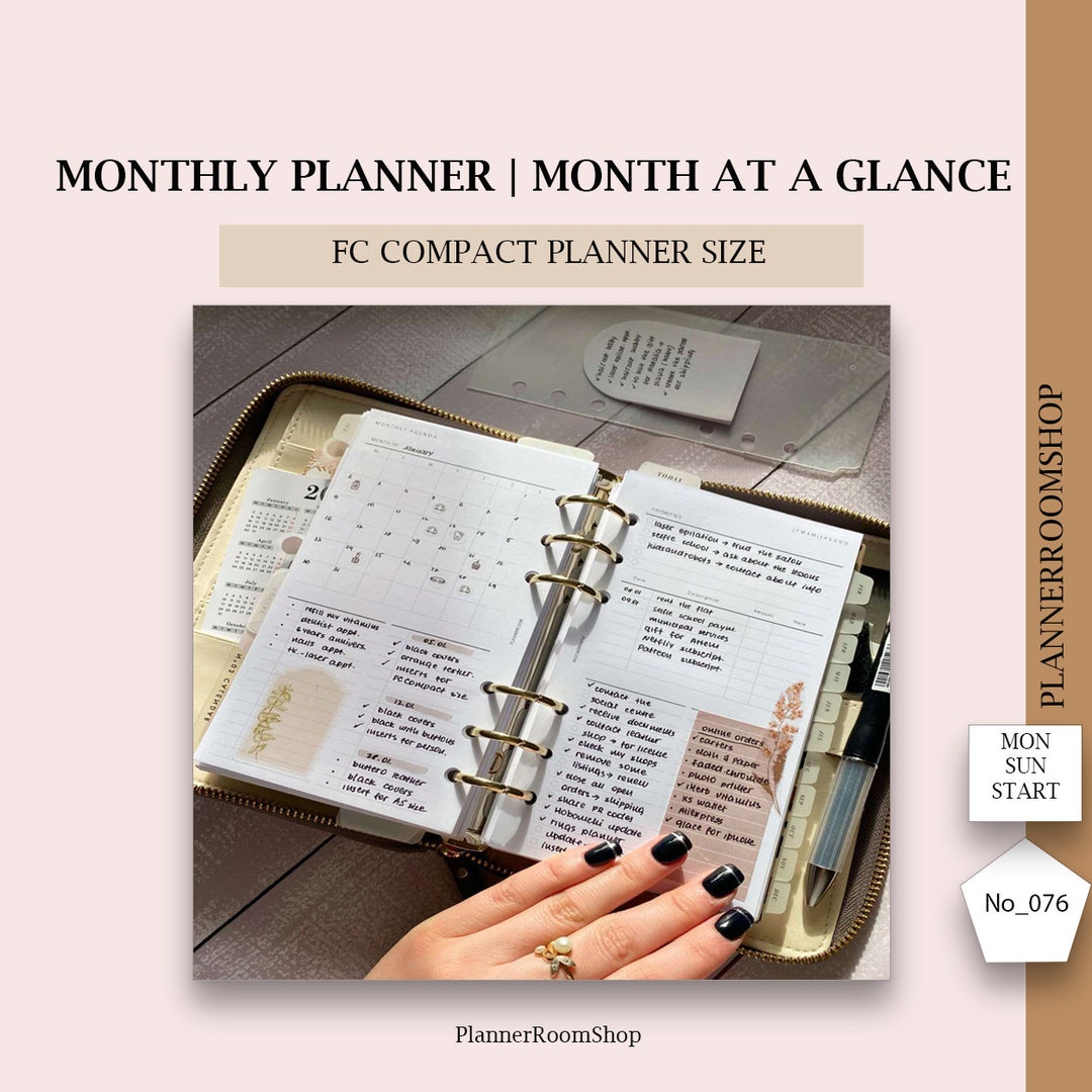 Monthly Calendar Printable, FC Compact Planner Inserts, Agenda Monthly ...