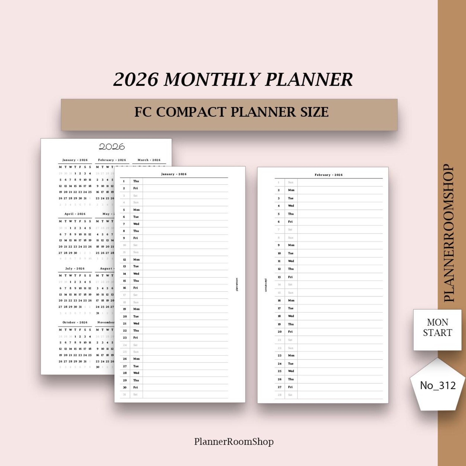 DATED 2026 FC Compact ADHD Planner Adult, Printable Monthly Planner ...