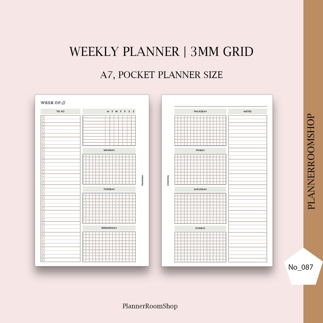 Minimalist Weekly Planner, A7, Pocket Planner Inserts, Small Grid ...