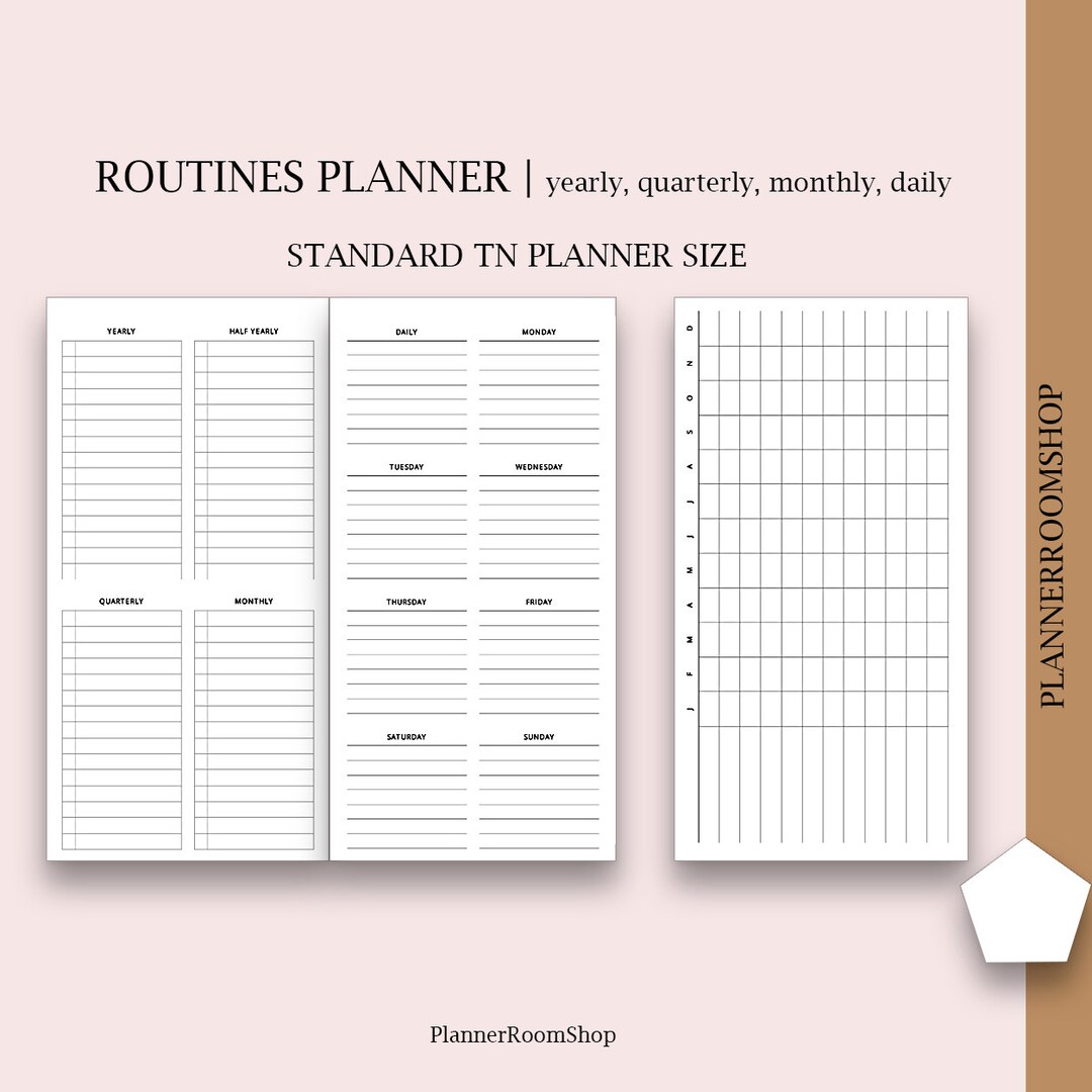 Standard TN, Routines Planner, Printable Routines Inserts, Yearly ...