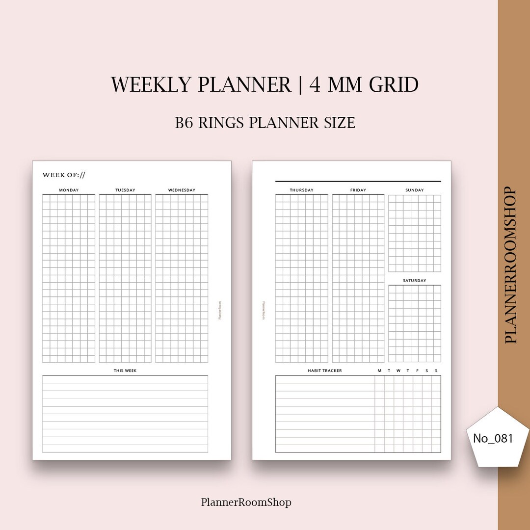 B6 Rings Inserts Weekly Overview With Small Grid B6 Rings - Etsy