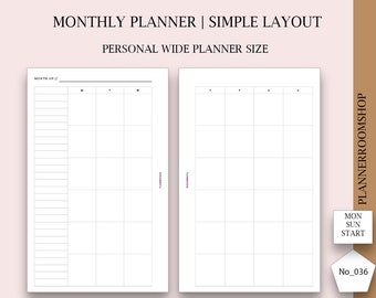 PERSONAL SIZE // Monthly Planner Minimal Printable Inserts // - Etsy