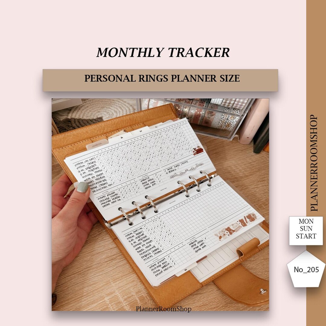 Printable Monthly Habit Tracker for Personal Rings Size | Daily, Weekly ...