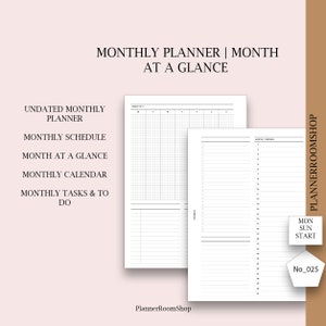 Half Page Monthly Calendar, Half Page Planner Inserts, Monthly Undated ...