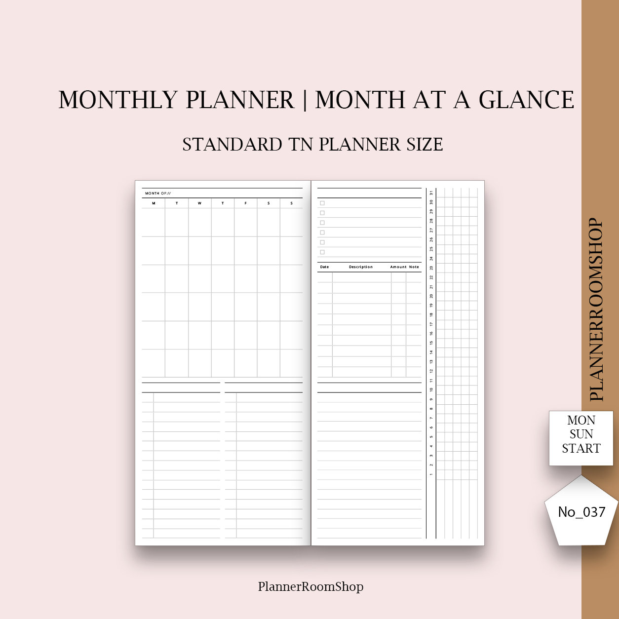 Standard TN Monthly Calendar Inserts Monthly Overvie - Etsy