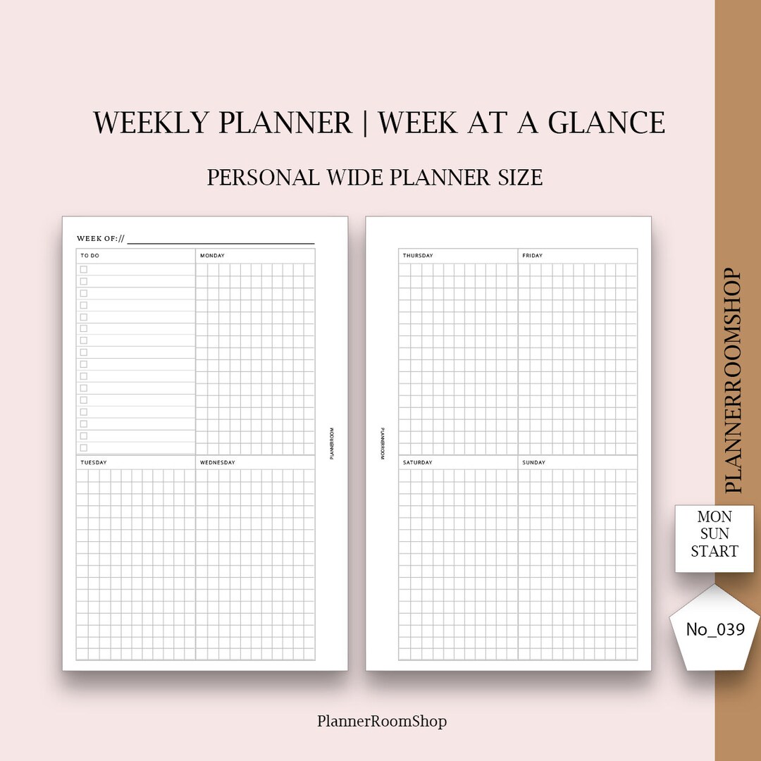 Simple Weekly Layout, Personal Wide Printables Planner Inserts, Digital ...