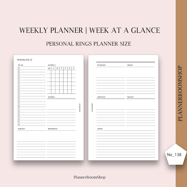Weekly Printable Inserts Personal Refill Weekly Agenda - Etsy
