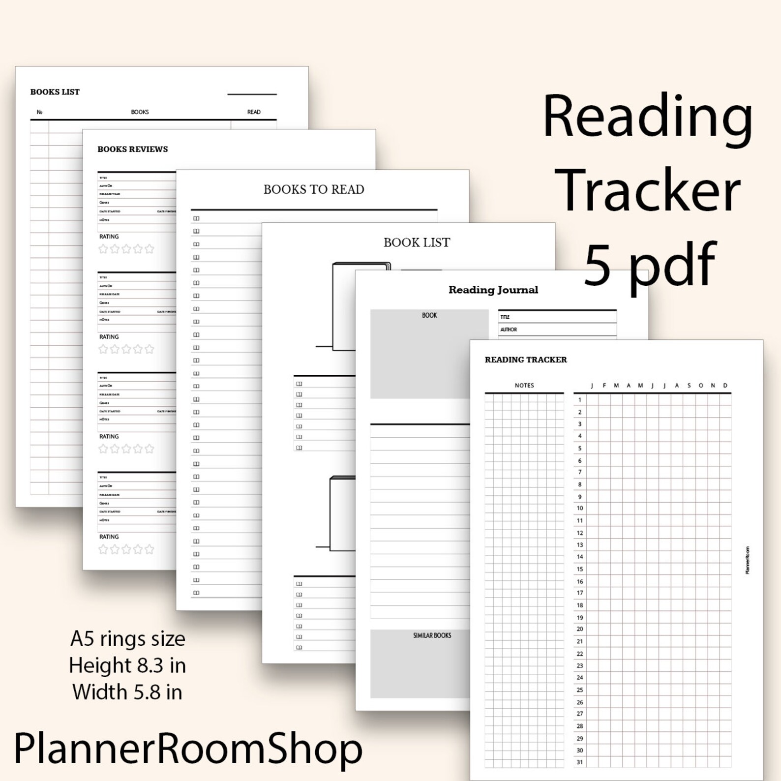 Bookshelf tracker. Books tracker Reading journal Printables | Etsy