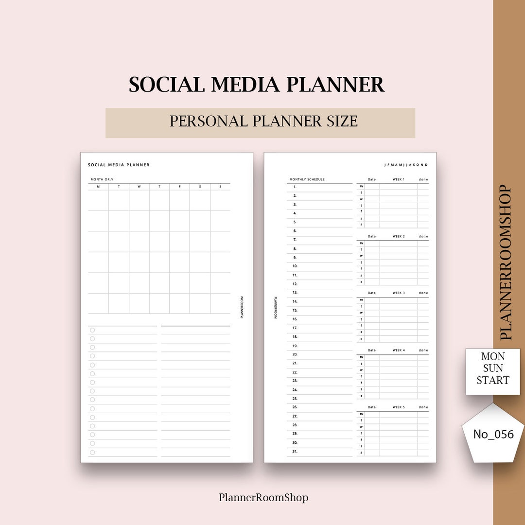 Instagram Printable Planner, Personal Planner Refill, Social Media ...