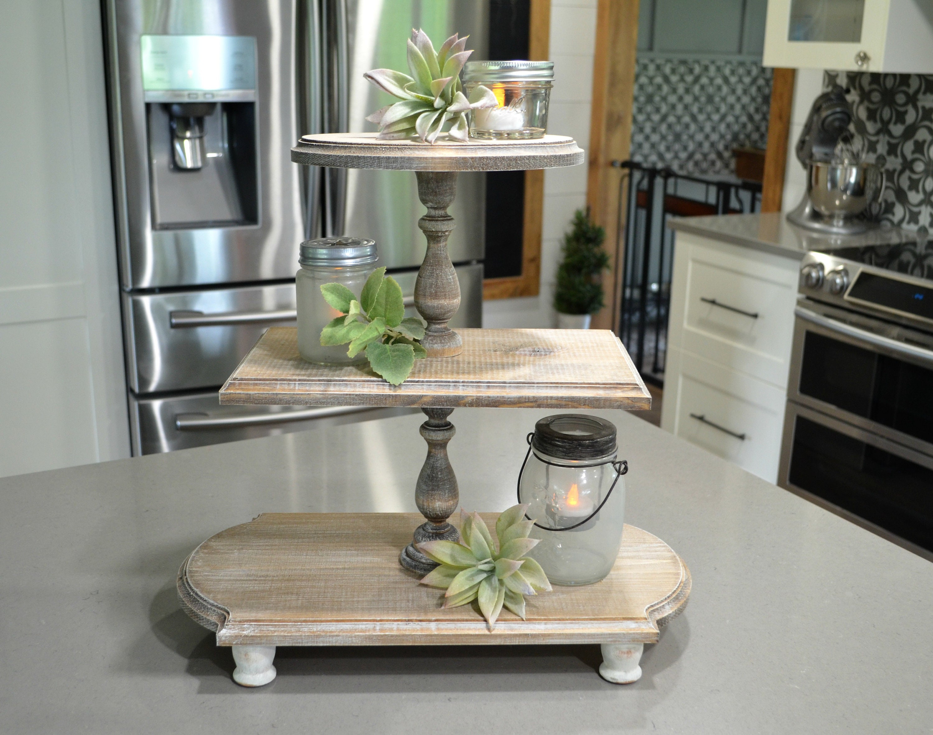 Triple Tiered Tray...farmhouse Weathered Wood Tray...farmhouse - Etsy