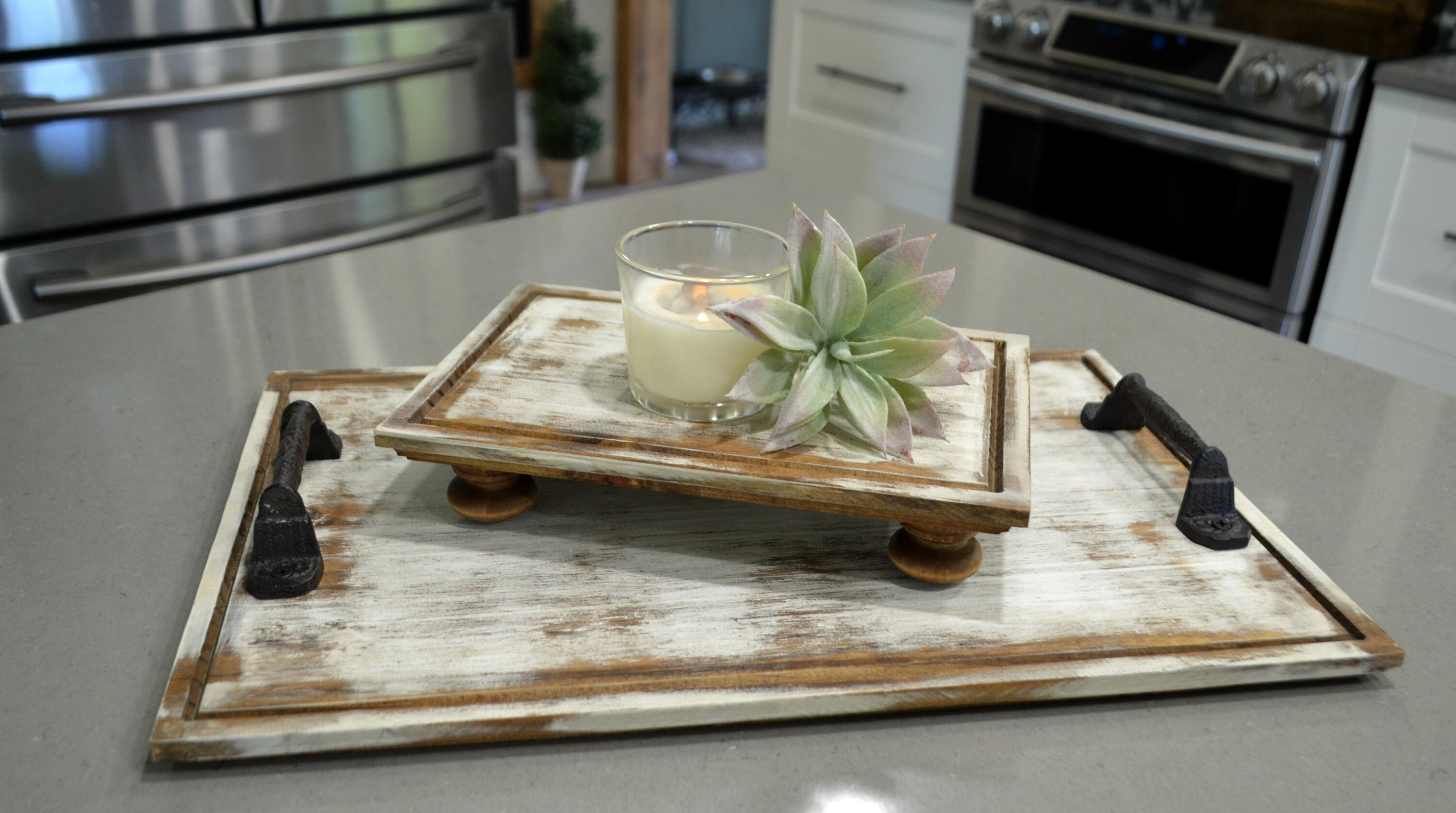 Set of Farmhouse Trays...distressed Trays...wood Riser...white Trays ...
