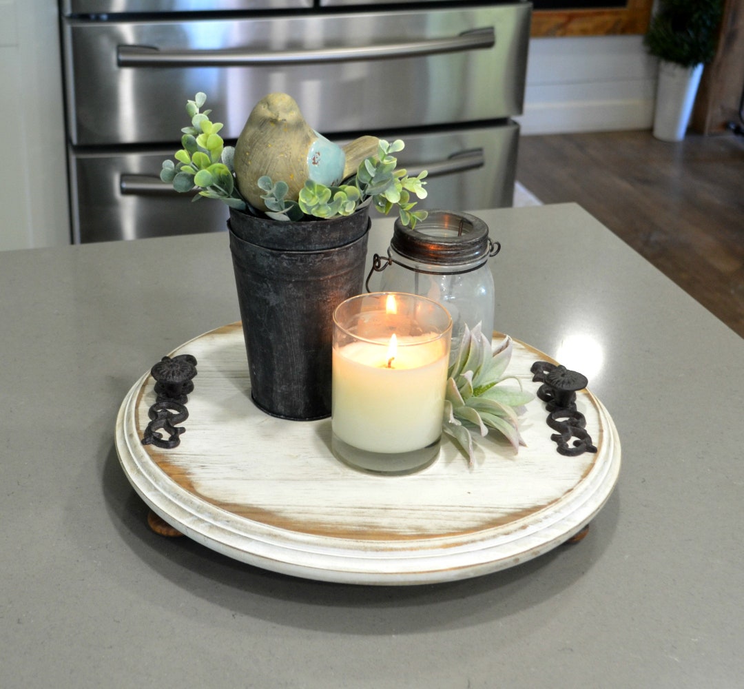 X Large Farmhouse Serving Tray...round Serving Tray...pedestal Tray ...