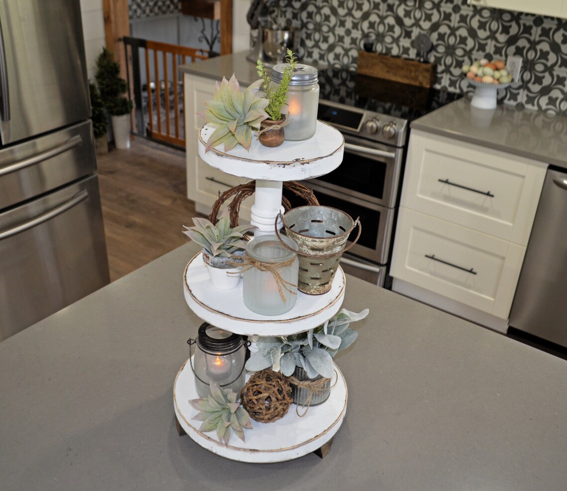 White Farmhouse Three Tiered Tray...triple Riser...farmhouse - Etsy