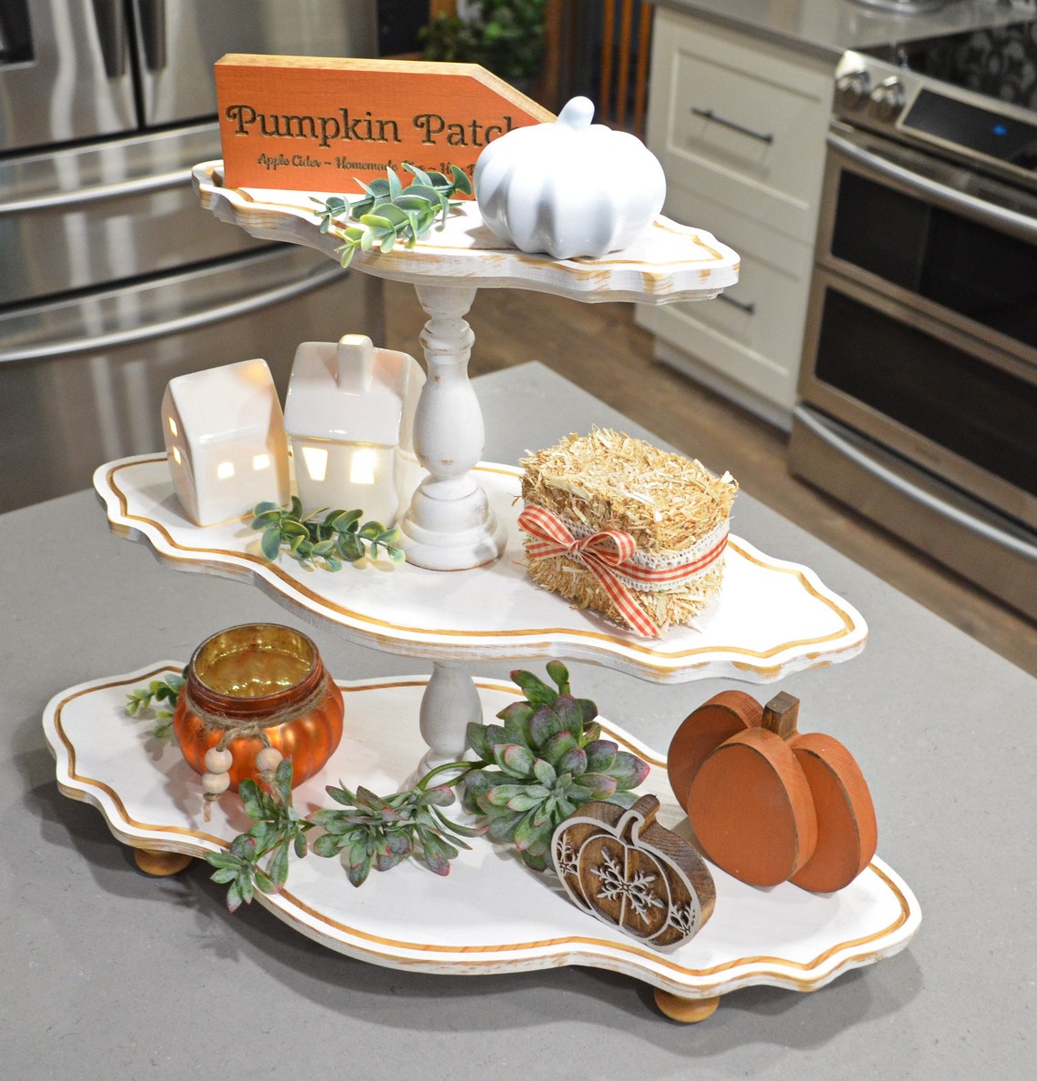 Distressed White Farmhouse Tray...three Tiered Tray...triple - Etsy