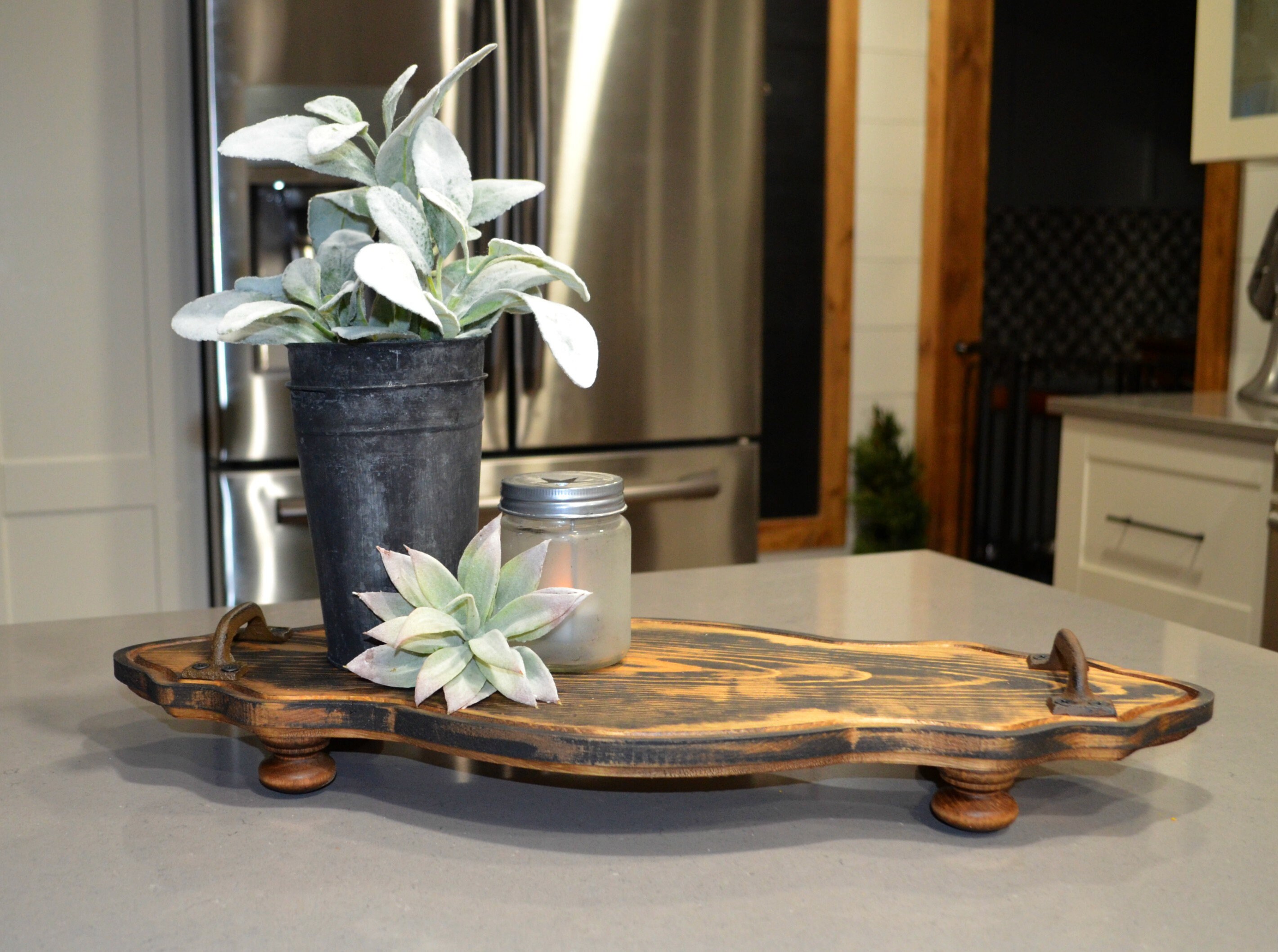 Farmhouse Wood Tray...distressed Black Riser...wood Tray With | Etsy