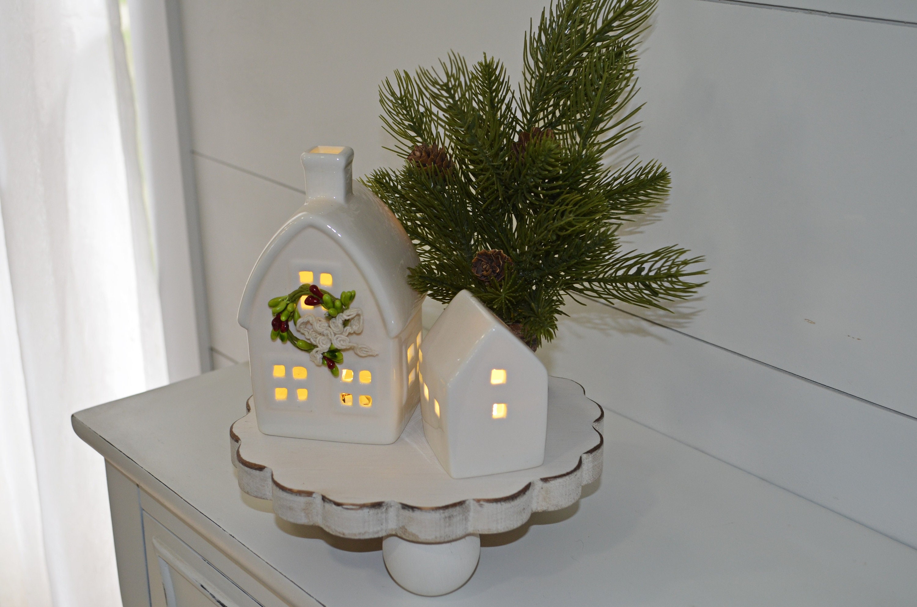 Scalloped Edge Riser...decor Stand...farmhouse Riser...rustic White ...