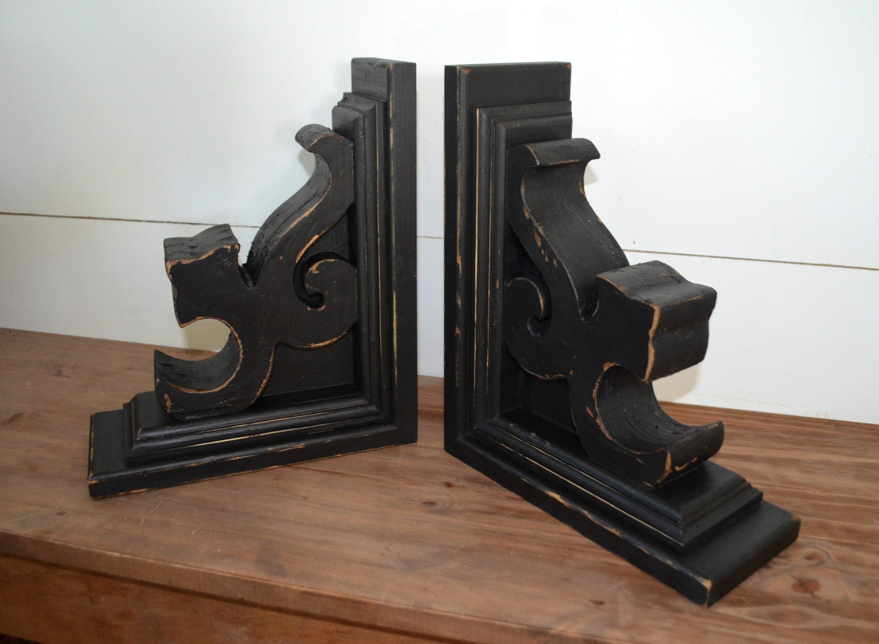 Chunky Distressed Set of Corbels...black Corbels - Etsy