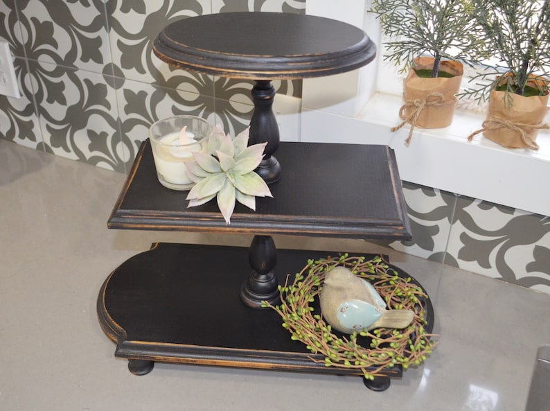 Farmhouse Triple Tray...black Distressed Riser...tiered | Etsy