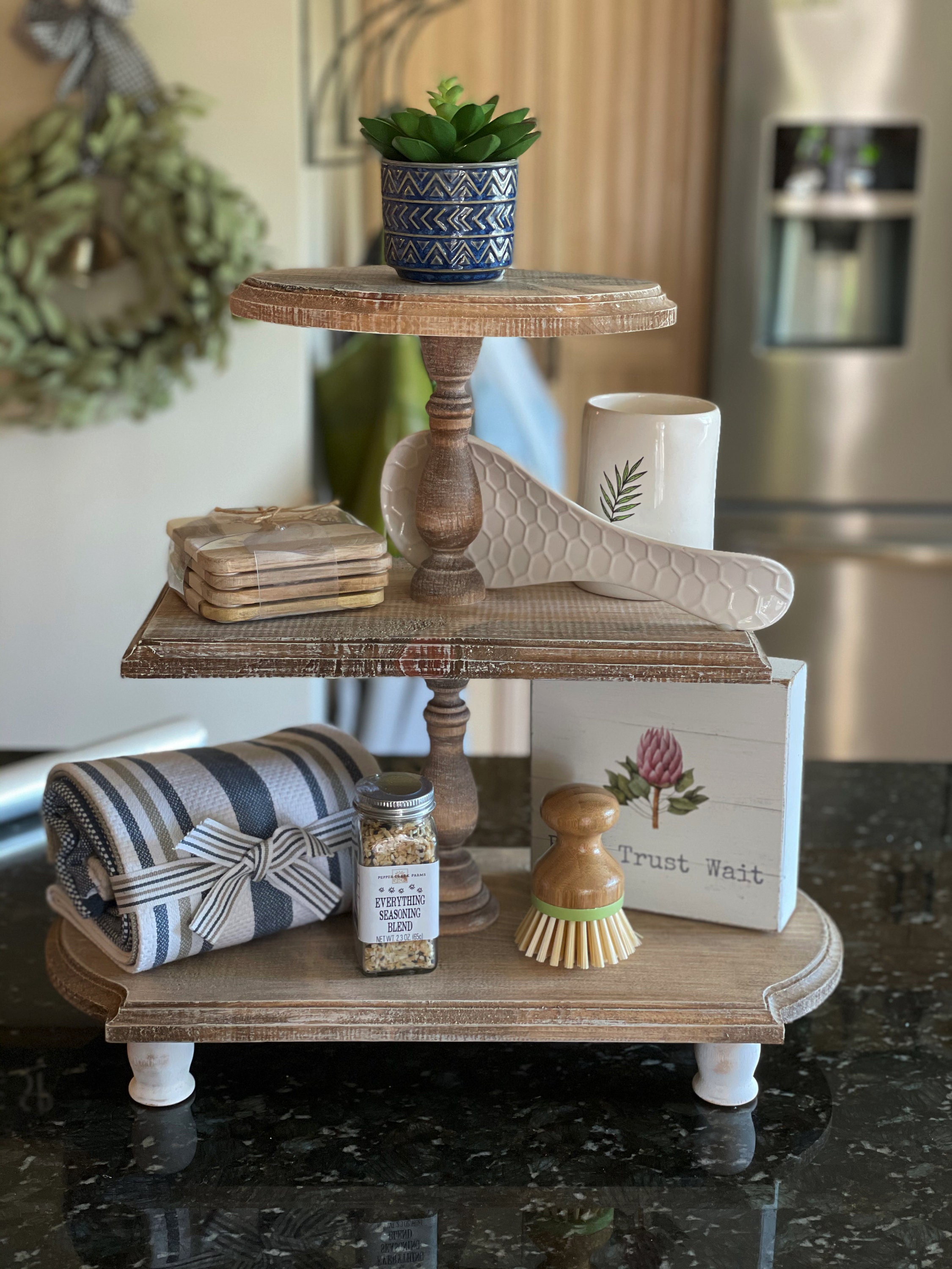 Triple Tiered Tray...farmhouse Weathered Wood Tray...farmhouse - Etsy