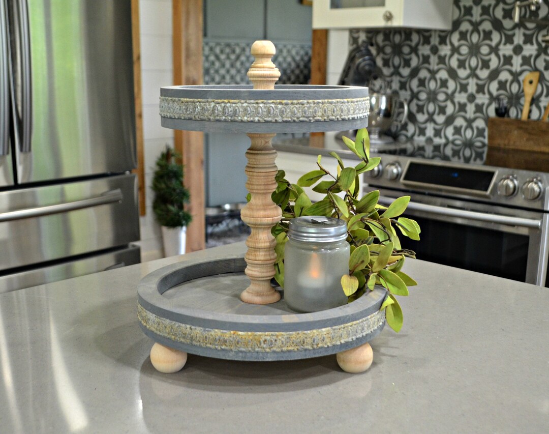 Farmhouse Tray...double Tiered Tray...farmhouse Wood Tray...double ...