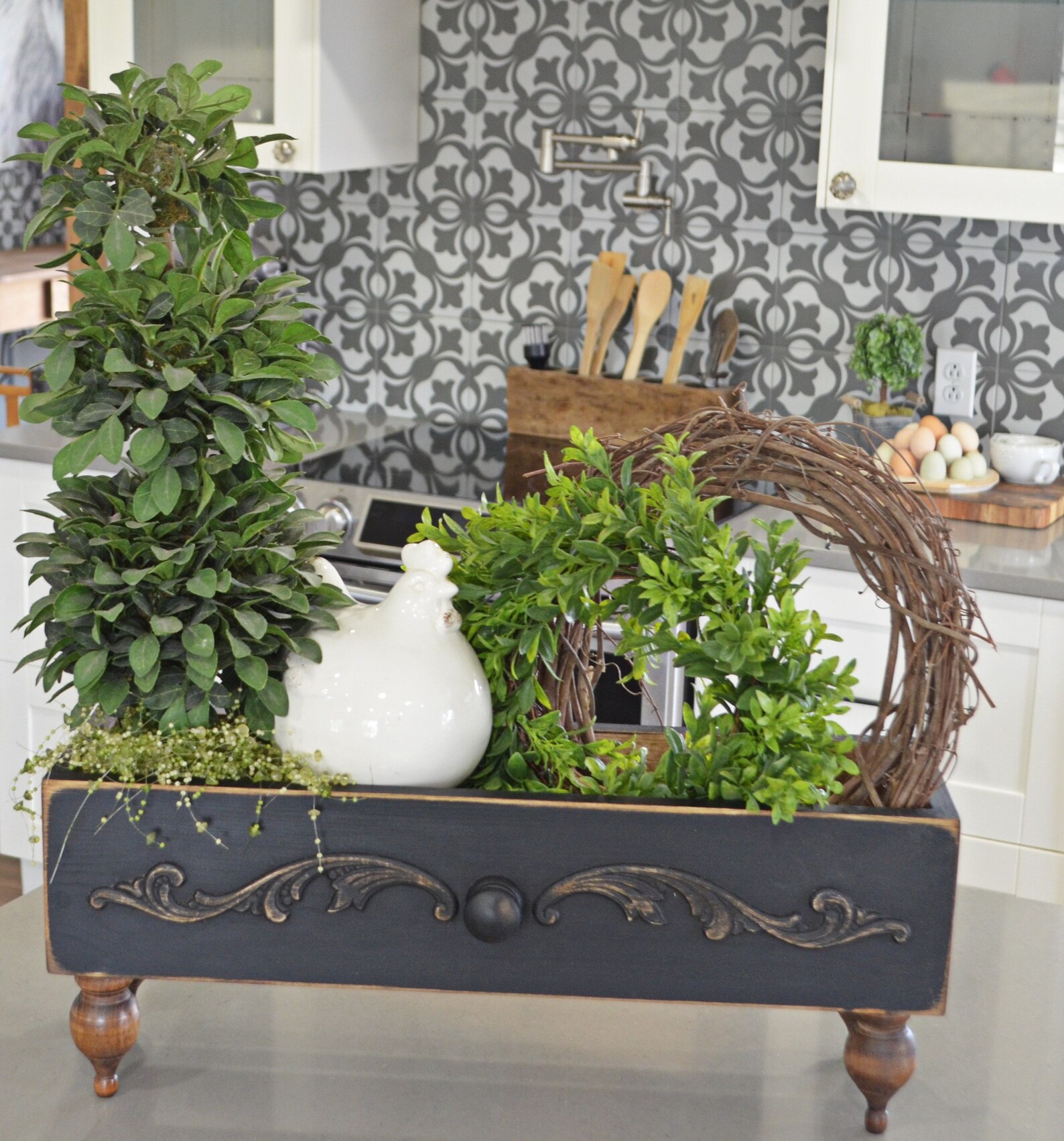 Decorative Farmhouse Box...farmhouse Caddy...xl Black Box Riser...tall ...