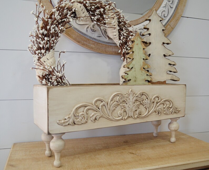 XL Antique White Farmhouse Box Riser: Tall Decorative Wood Caddy - Etsy