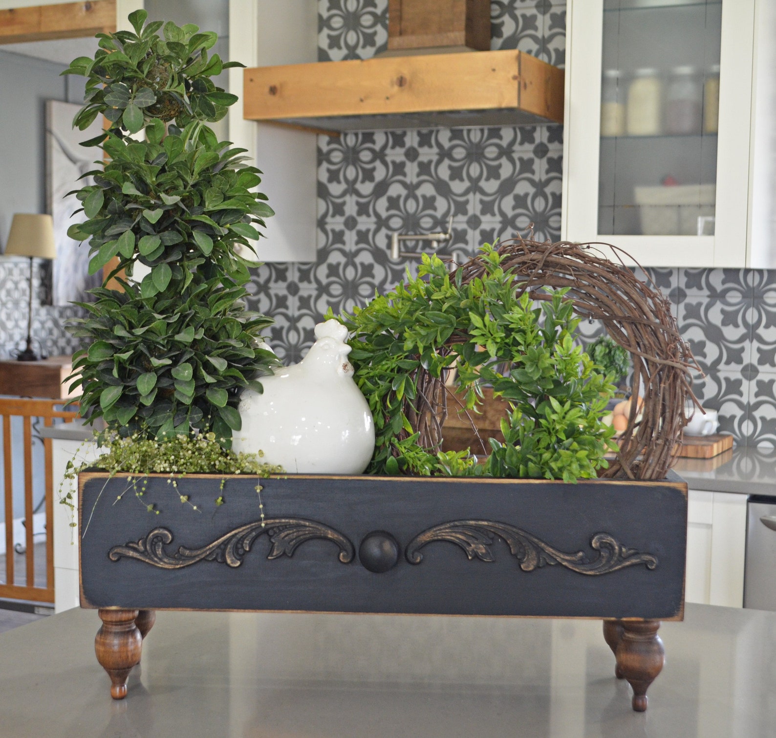 Decorative Farmhouse Box...farmhouse Caddy...xl Black Box Riser...tall ...