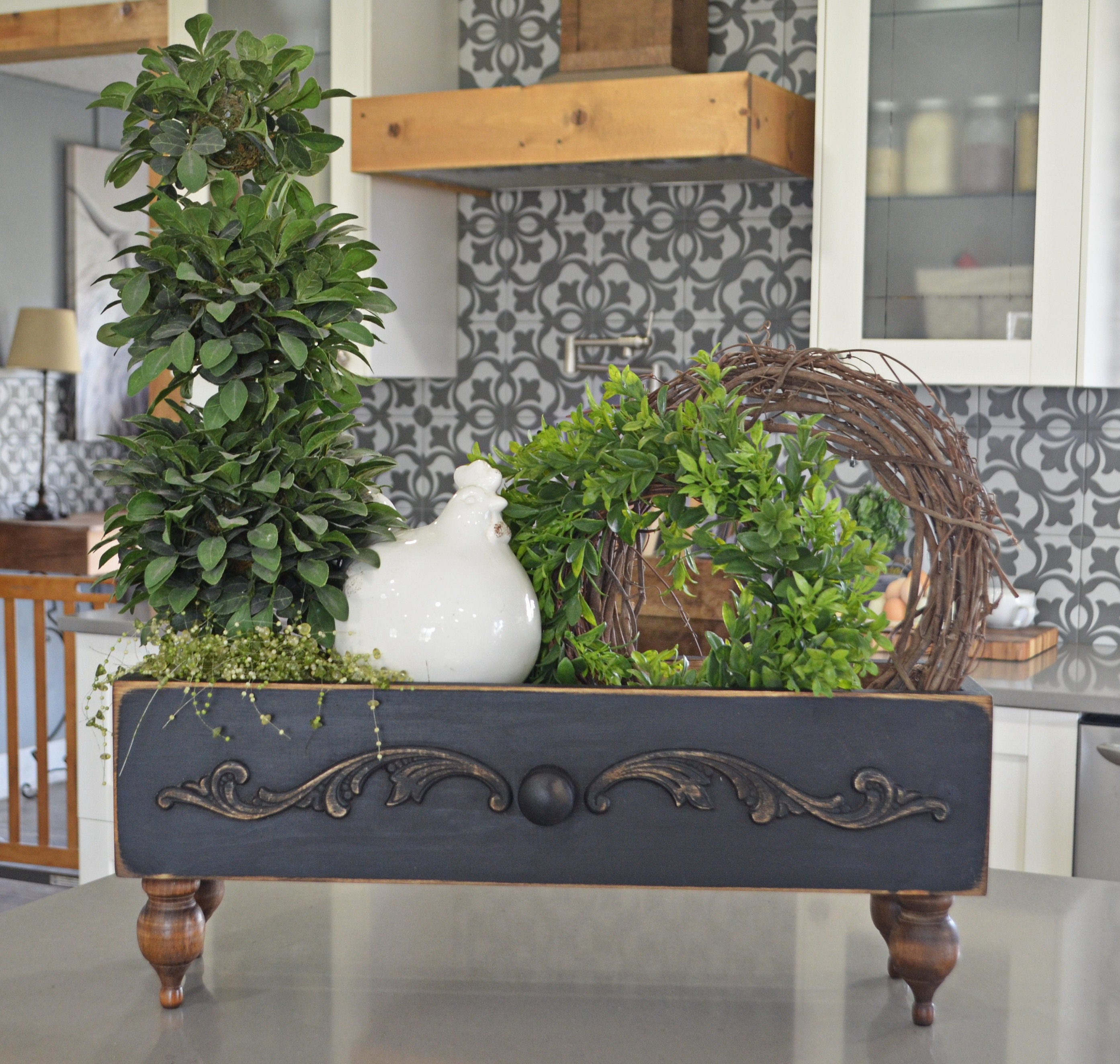 Decorative Farmhouse Box...farmhouse Caddy...xl Black Box Riser...tall ...