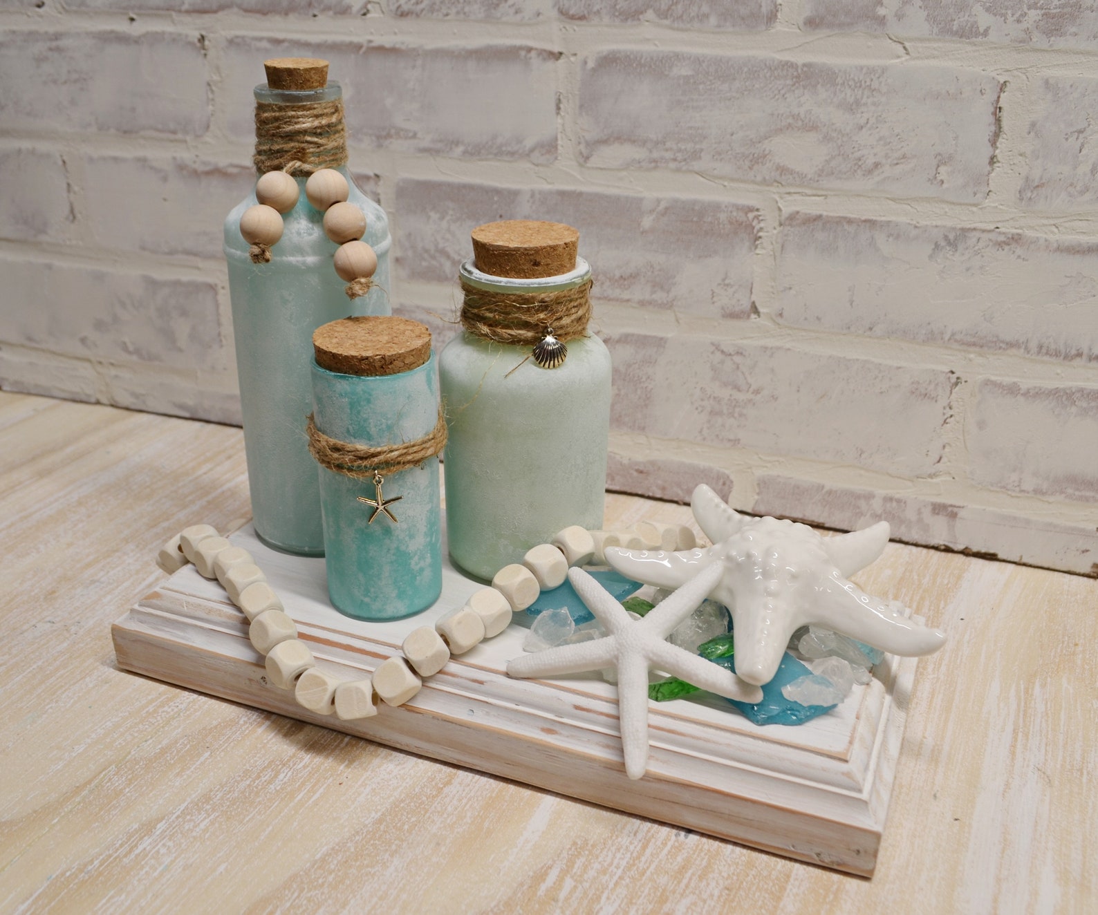 Salted Sea Glass Bottles...summer Tiered Tray Decor...beach Tray Decor ...