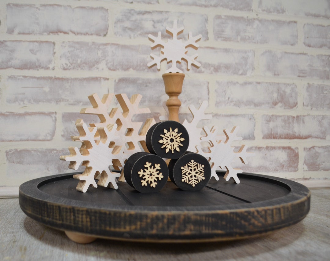 Set of Three Snowflake Blocks...farmhouse Christmas...set of Snowflakes ...