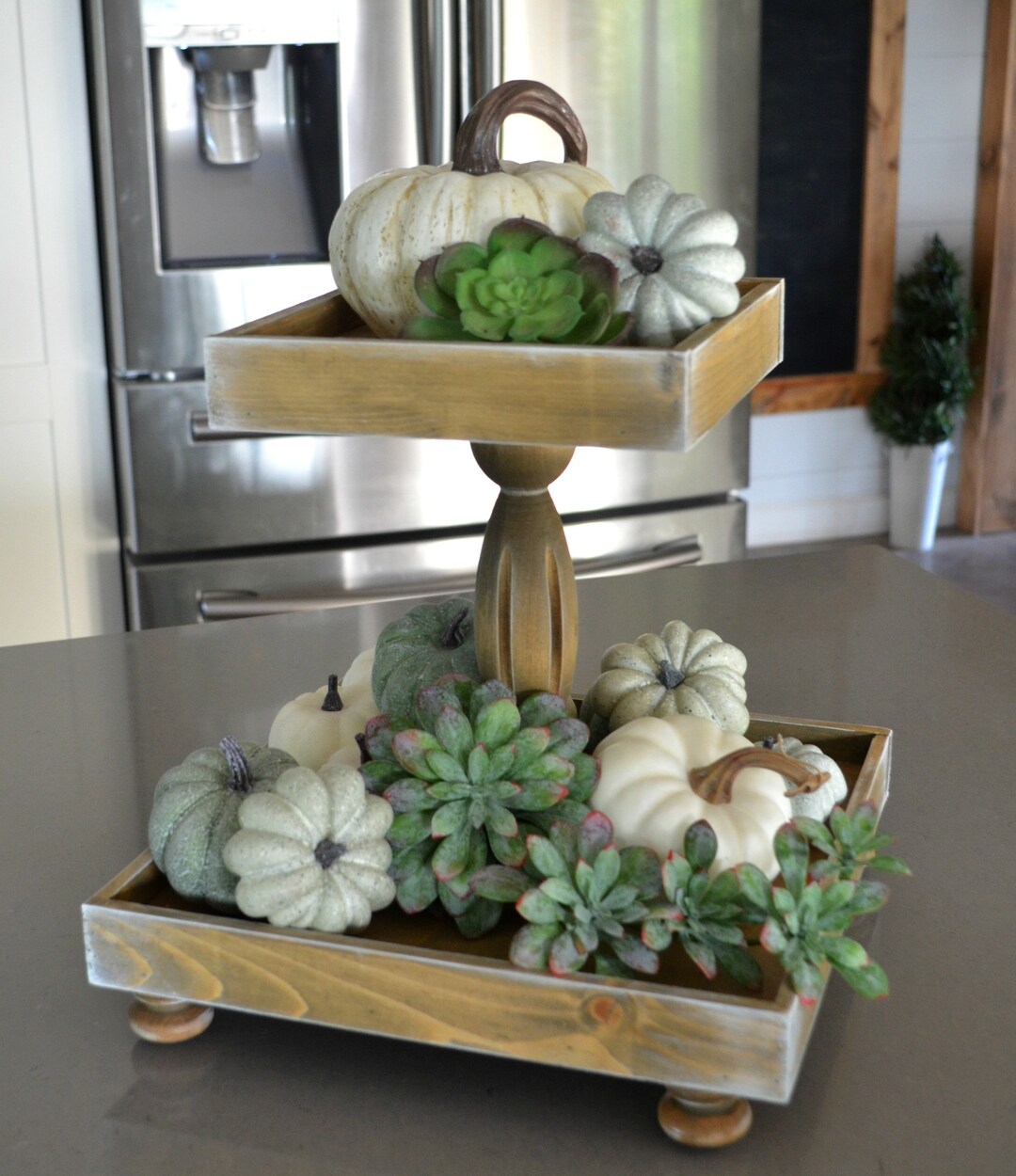 Farmhouse Two Tiered Wood Tray: Distressed Harvest Decor - Etsy