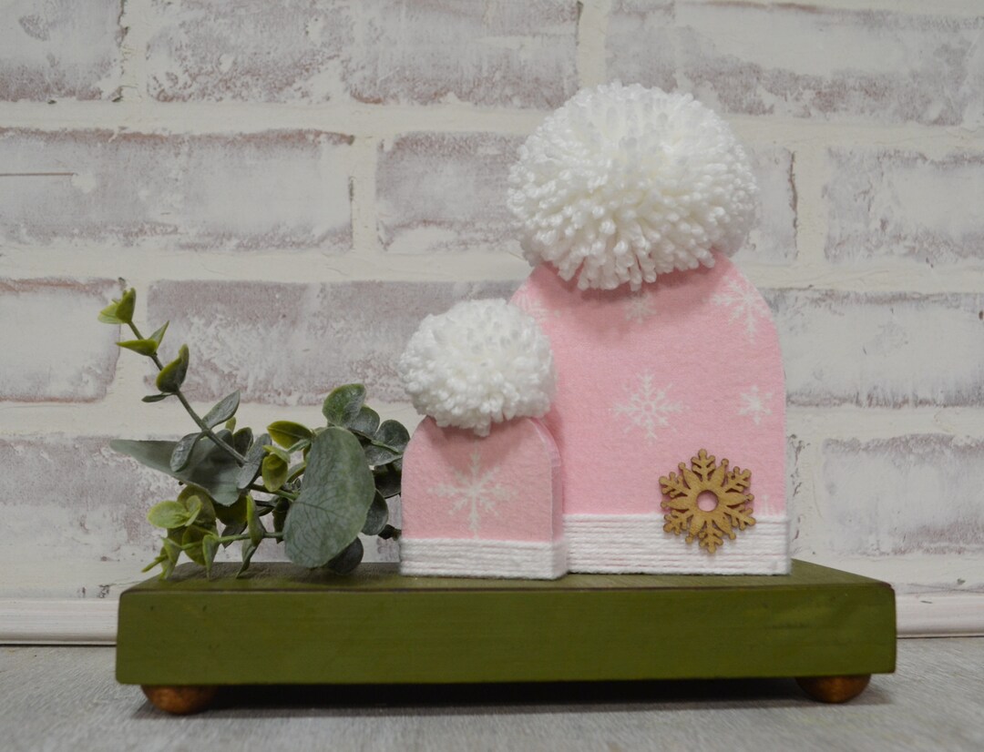 Pink Snowflake Mini Wood Beanie...christmas Tray Decor...winter Decor ...