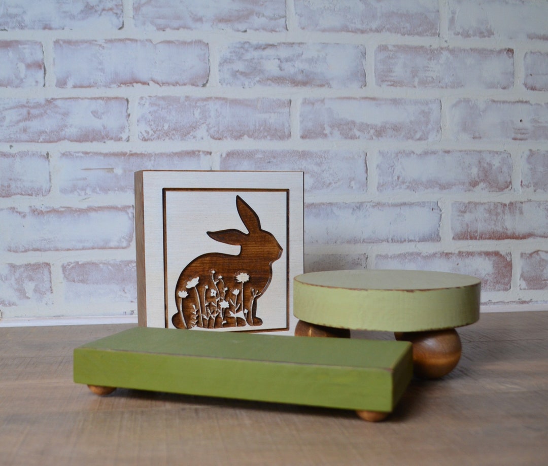 Set of Two Green Farmhouse Risers...wood Stands...farmhouse Wood Risers ...