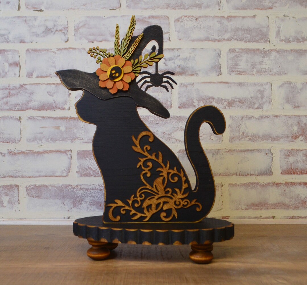 Halloween Cat...black Cat...fancy Fall Cat...halloween Tray Decor...cat ...