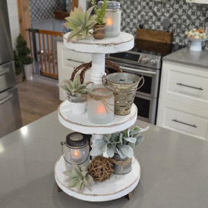White Farmhouse Three Tiered Tray...triple Riser...farmhouse Tray ...
