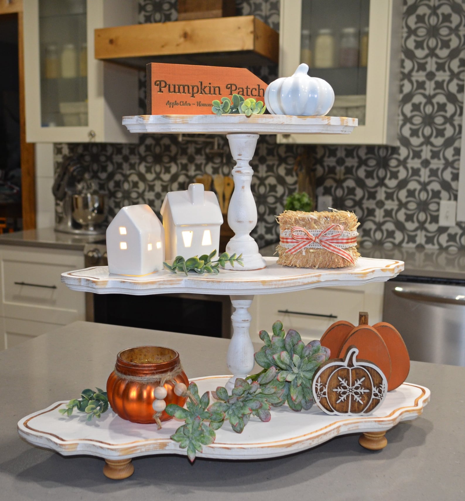 Distressed White Farmhouse Tray...three Tiered Tray...triple - Etsy